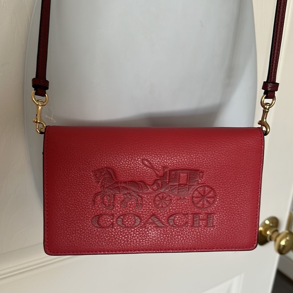 Coach | Bags | Coach Carriage Anna Foldover Raspberry Leather Clutch ...